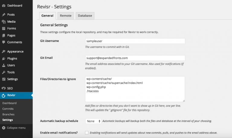 General Settings - Revisr